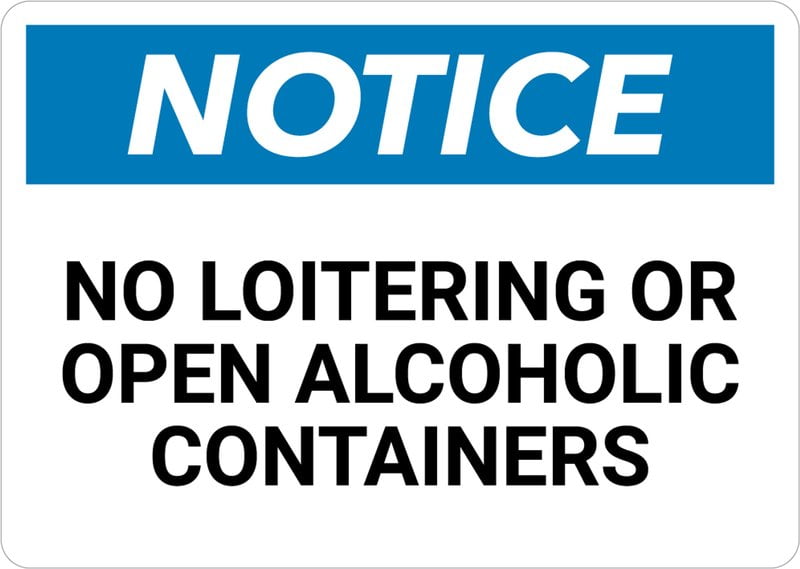 Notice No Loitering Or Open Alcoholic Containers Sign Safety ...