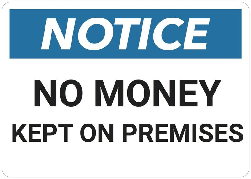 Notice No Money Kept On Premises Retro Aluminum Sign Metal Tin Sign ...