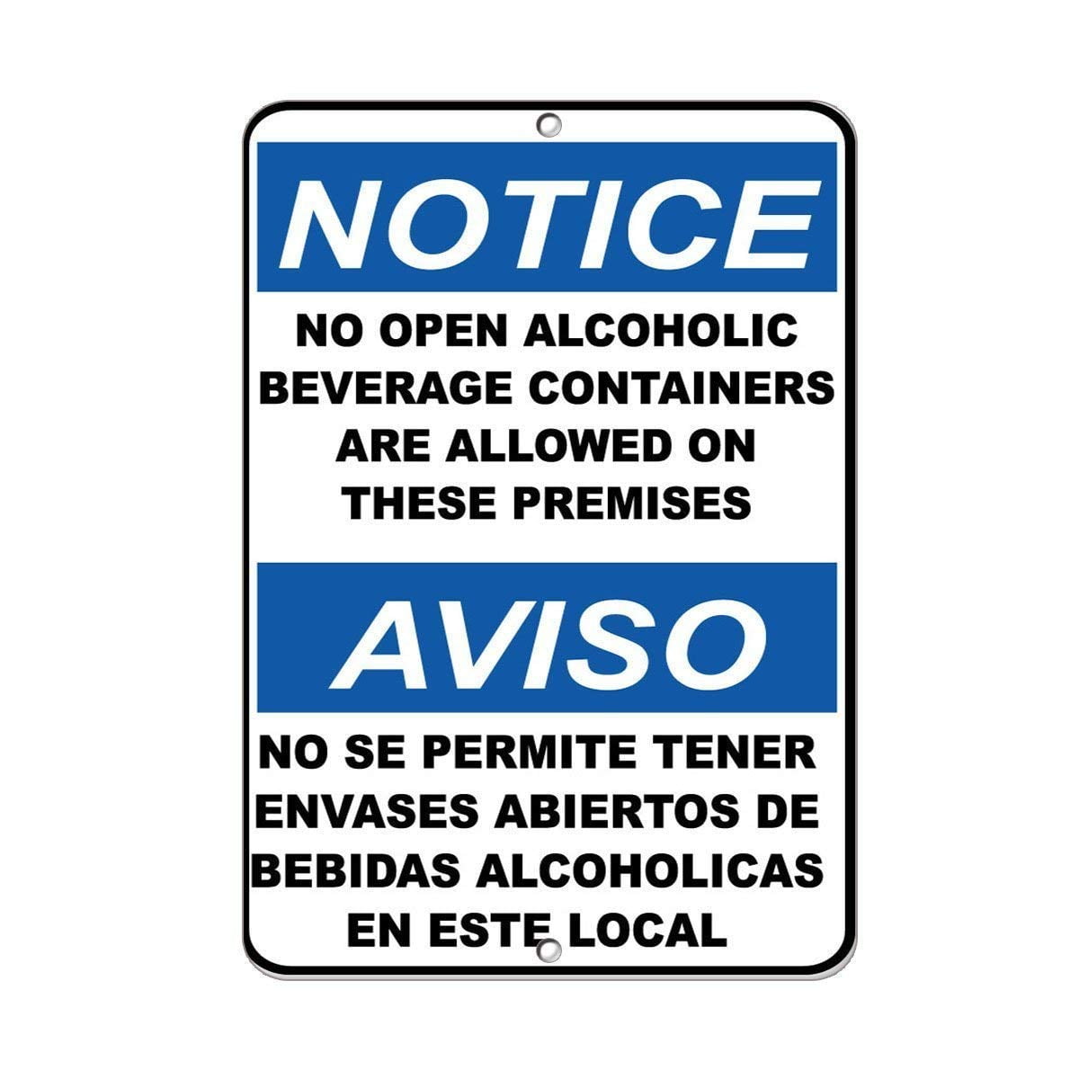 Notice No Open Alcoholic Beverage Containers are Allowed Tin Metal ...