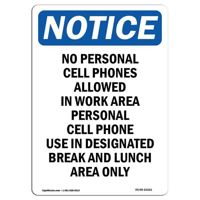 Notice No Personal Cell Phones Allowed OSHA Decal Sign - Walmart.com