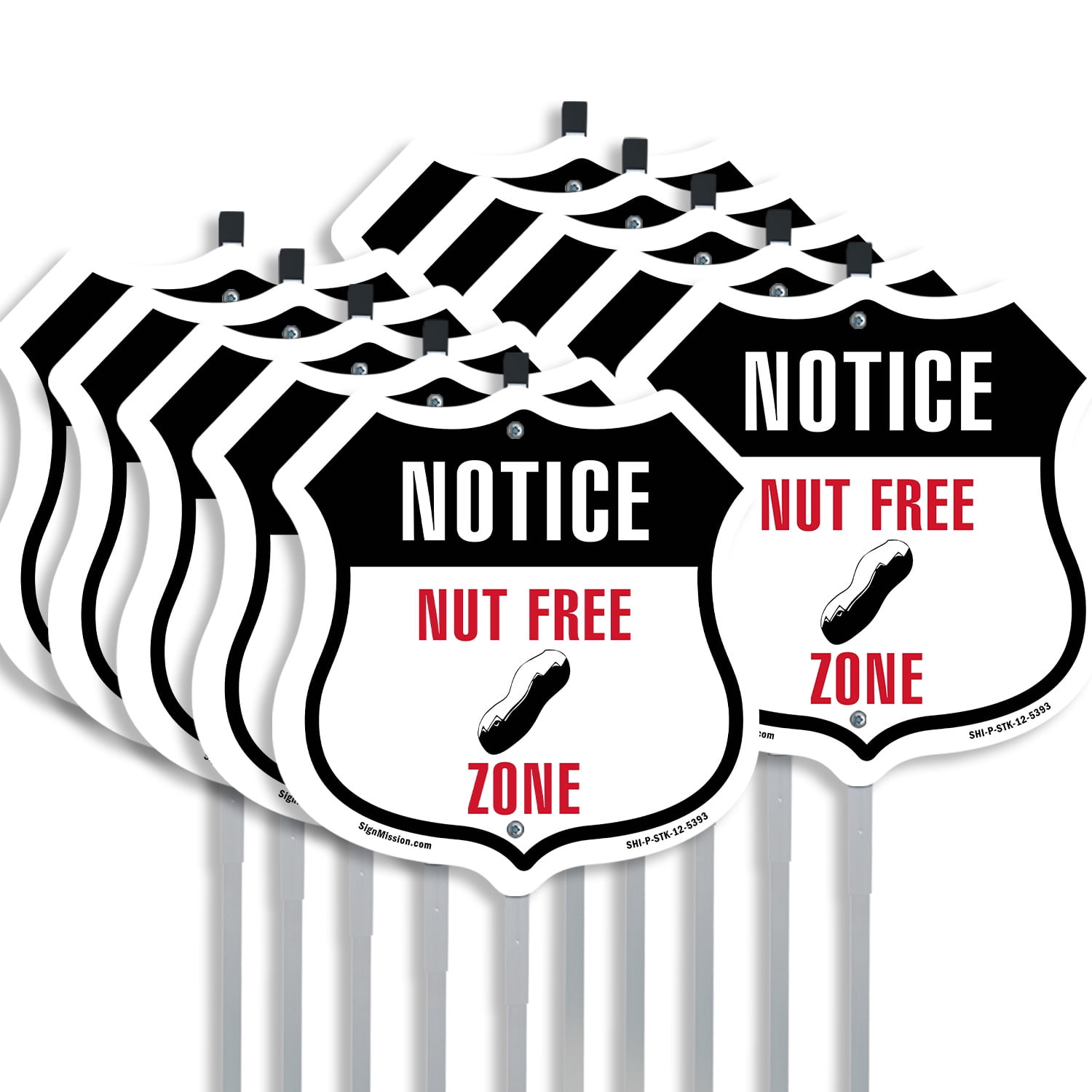 Notice Nut Free Zone (10 Pack) 12 inch X 12 inch Shield Shaped ...