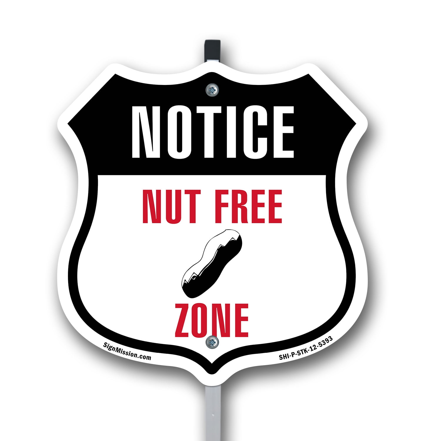 Notice Nut Free Zone 12 inch X 12 inch Shield Shaped Commercial Grade ...