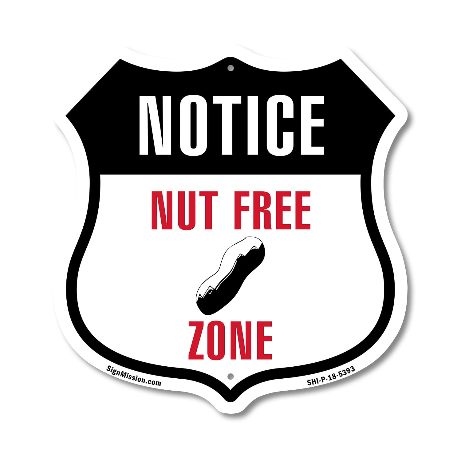 Notice Nut Free Zone 18 inch X 18 inch Shield Shaped Commercial Grade ...
