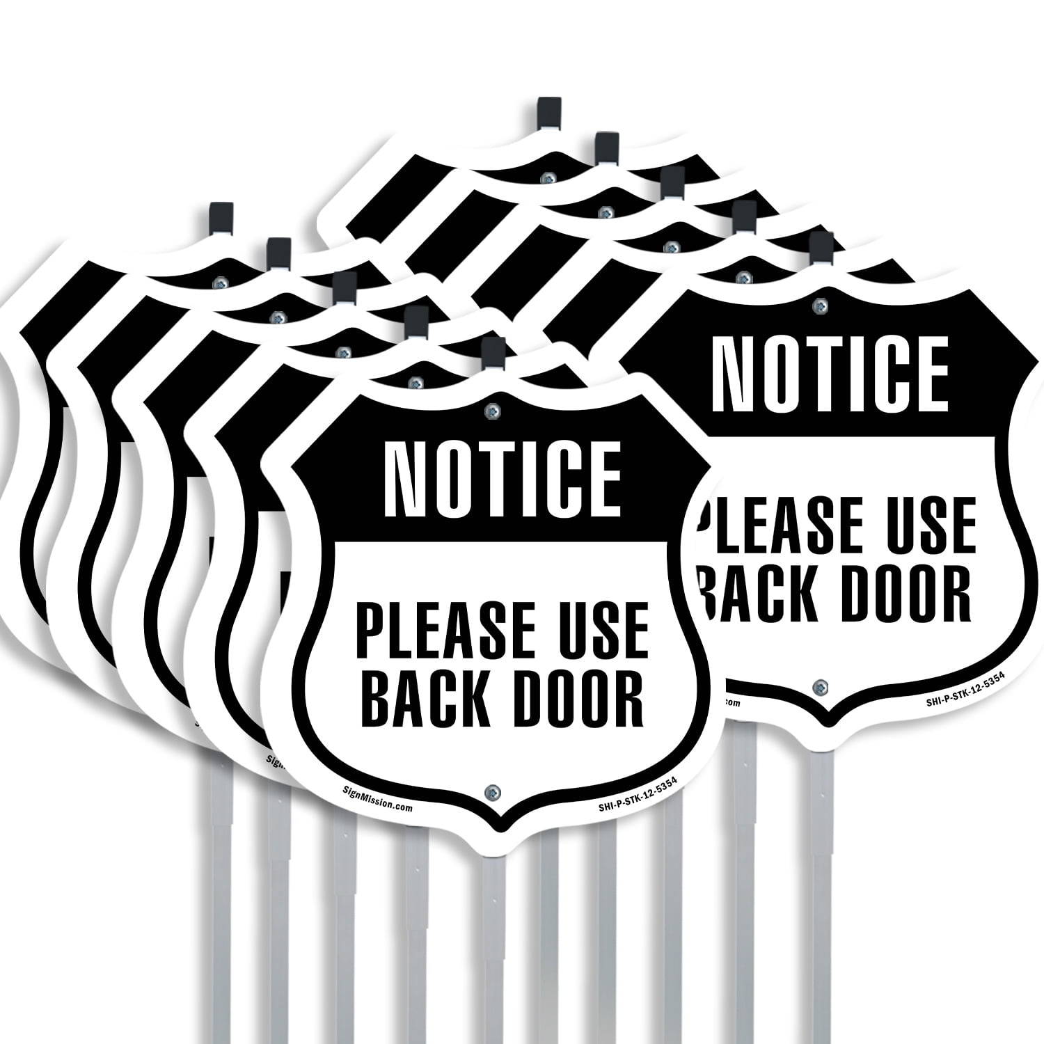 Notice Please Use Back Door (10 Pack) 12 inch X 12 inch Shield Shaped ...