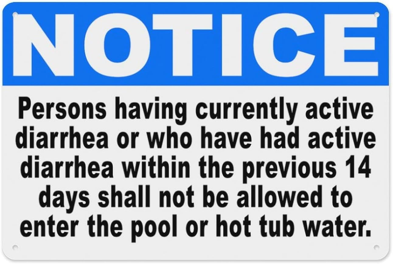 Notice Pool Diarrhea Rules Sign 8"x12" - Aluminum Tin Warning for Home ...