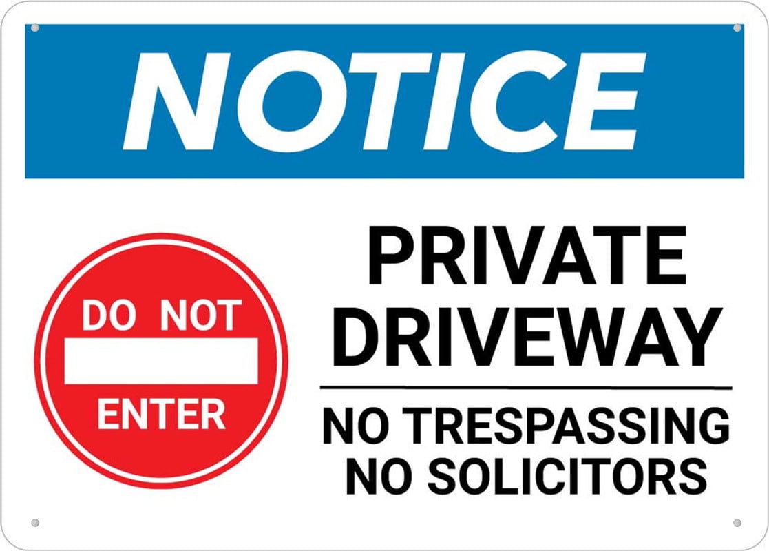 Notice Private Driveway No Trespassing Solicitors Landscape 8X12 Inch ...