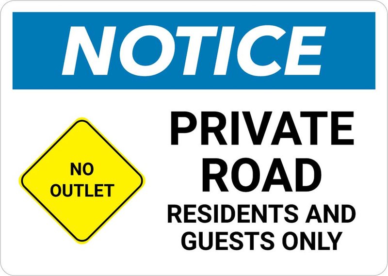 Notice Private Road Residents And Guests Only Sign Safety Restriction ...
