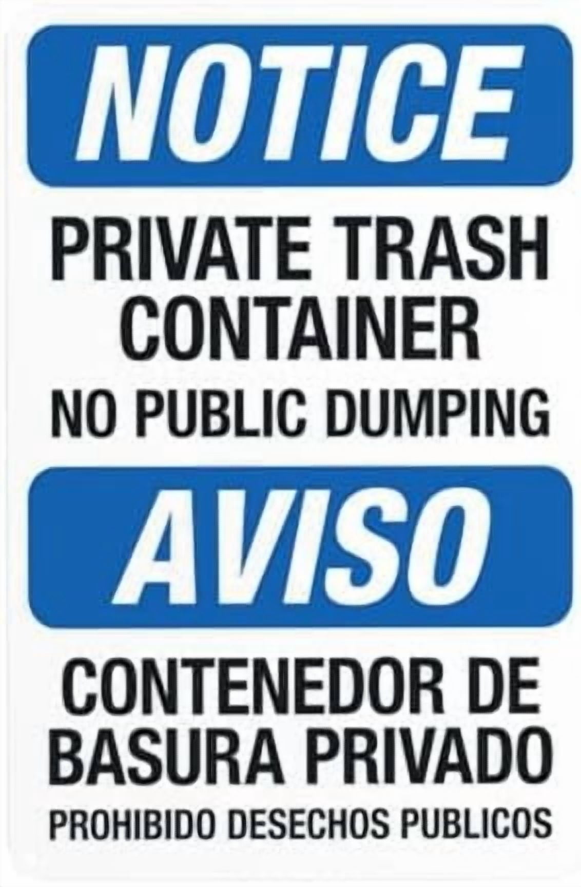 Notice Private Trash Container Bilingual Warning Sign, Metal Signs for ...