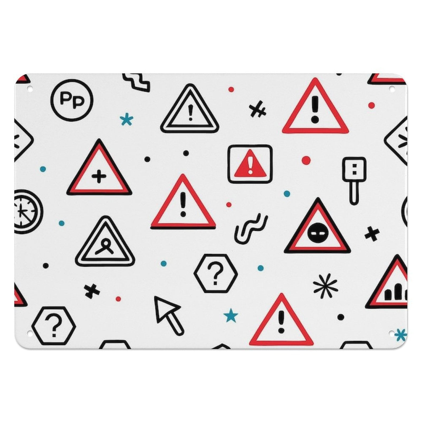 Playful Pattern of Various Warning Symbols on White Background Metal ...