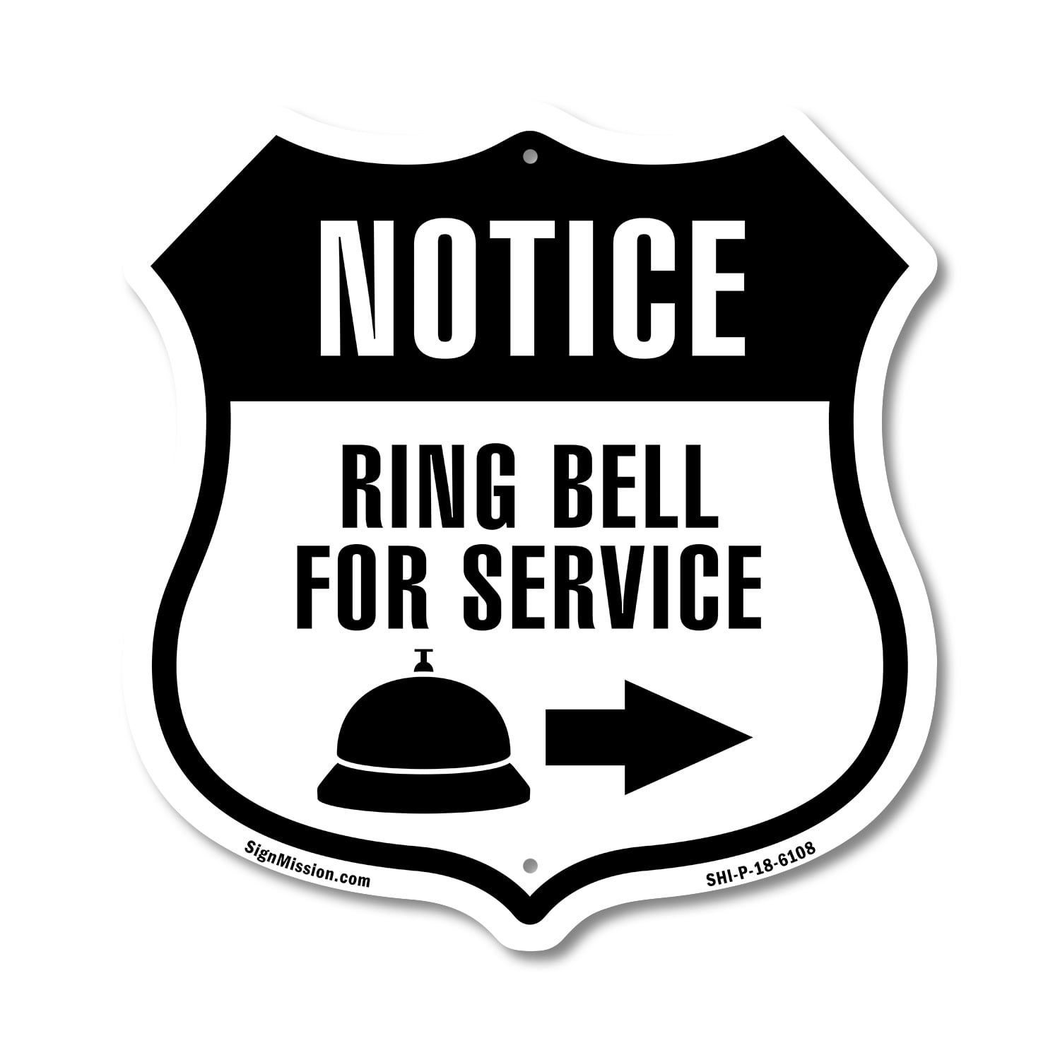 Notice Ring Bell For Service Right 6 inch X 6 inch Shield Shaped ...