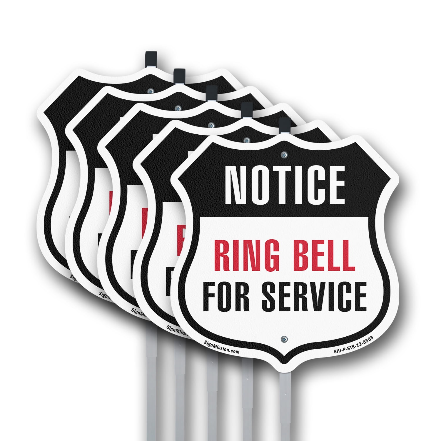 Notice Ring Bell For Service (5 Pack) 12 inch X 12 inch Shield Shaped ...