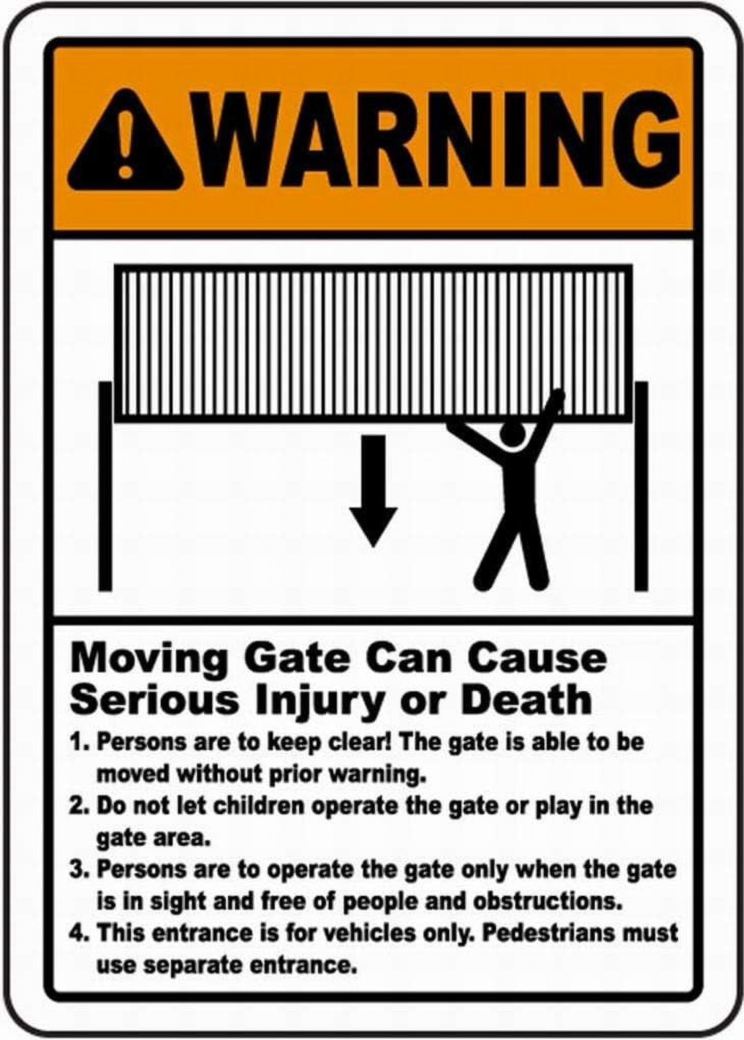 Notice Safety Sign 8x12 Gate Can Cause Serious Injury Sign Warning ...