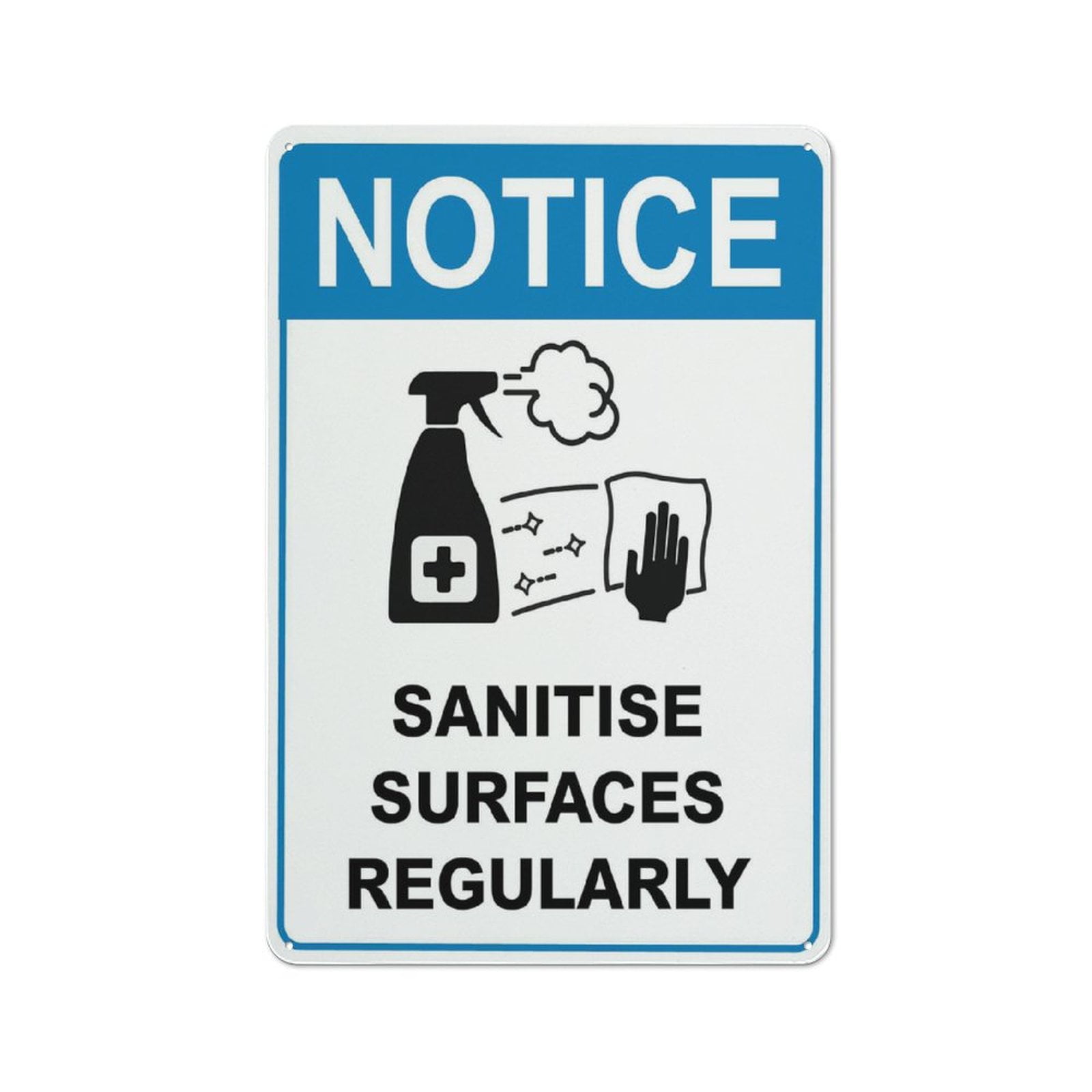 Notice Sanitise Surfaces Regularly Blue Sign 12X8 Inch Aluminum Uv Ink ...