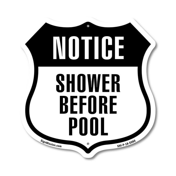 Notice Shower Before Pool 12 inch X 12 inch Shield-Shaped Rust-Free ...