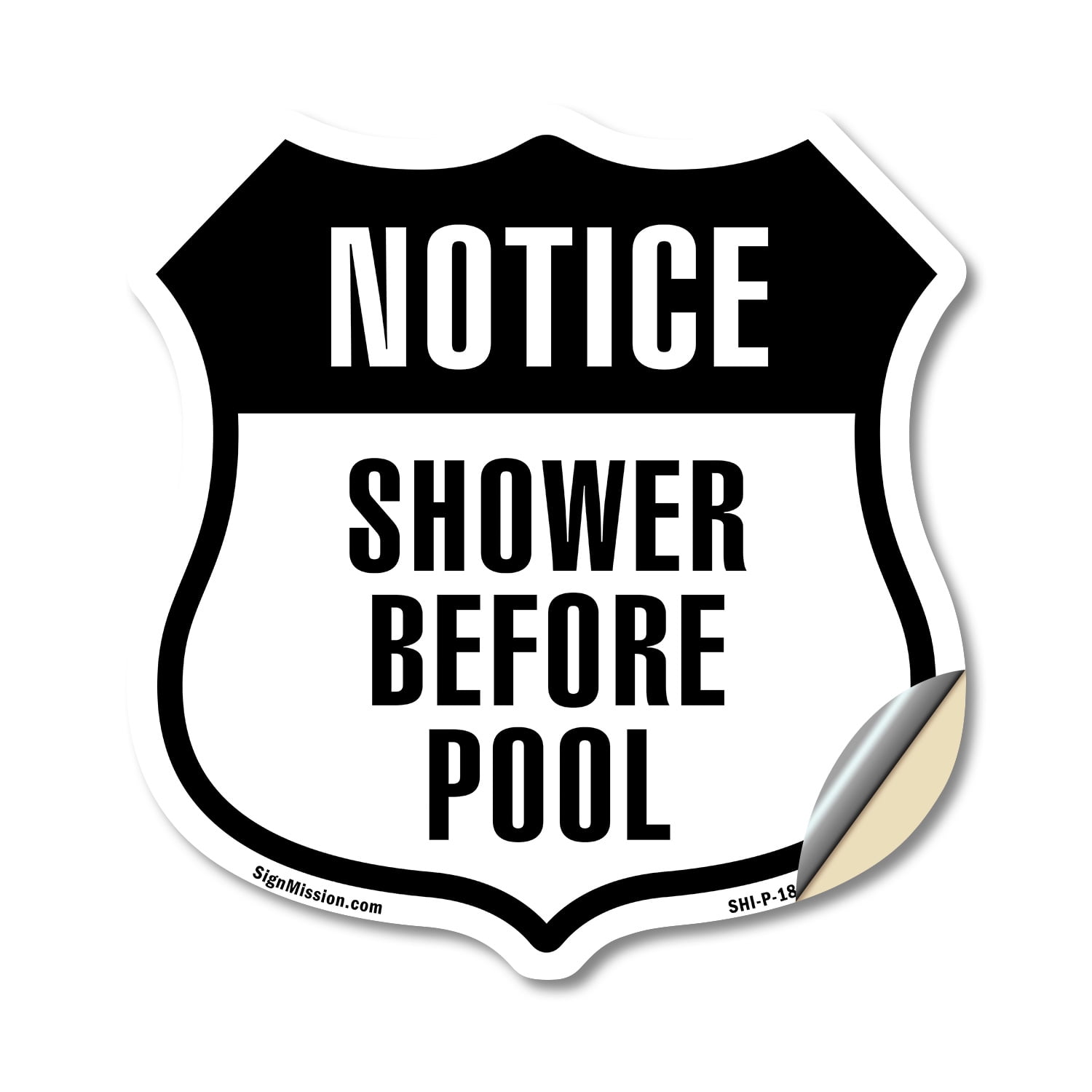 Notice Shower Before Pool (5 Pack) 4 inch X 4 inch Shield Shaped Heavy ...