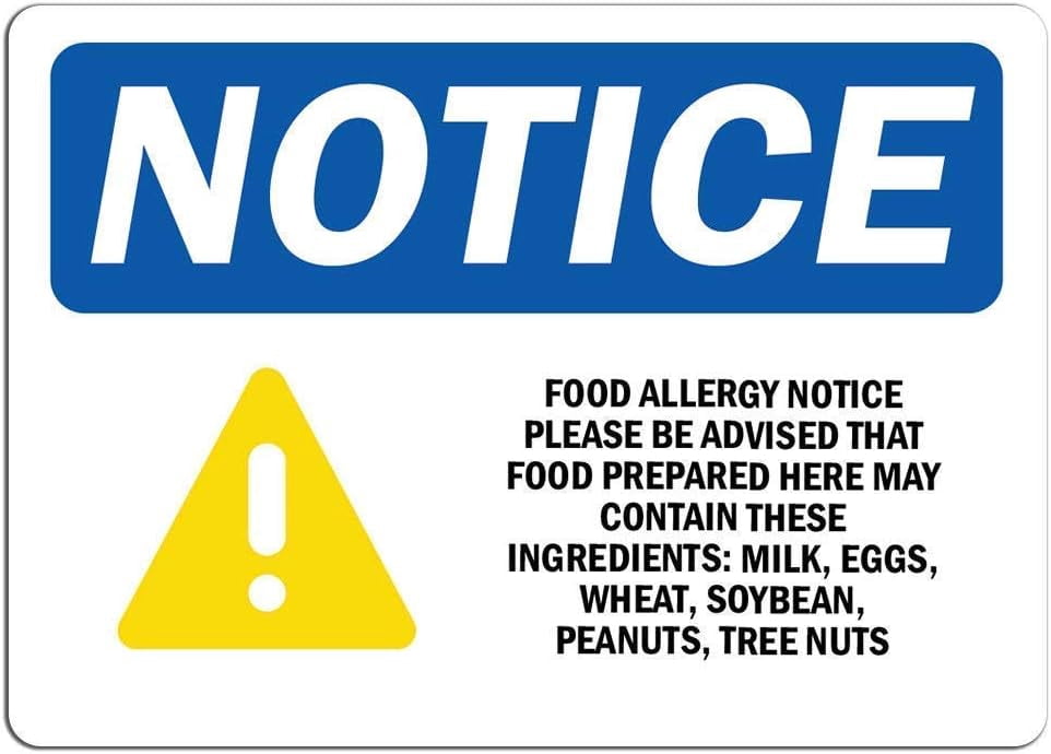 Notice Sign Food Allergy Notice Please Be Sign With Symbol Vintage ...