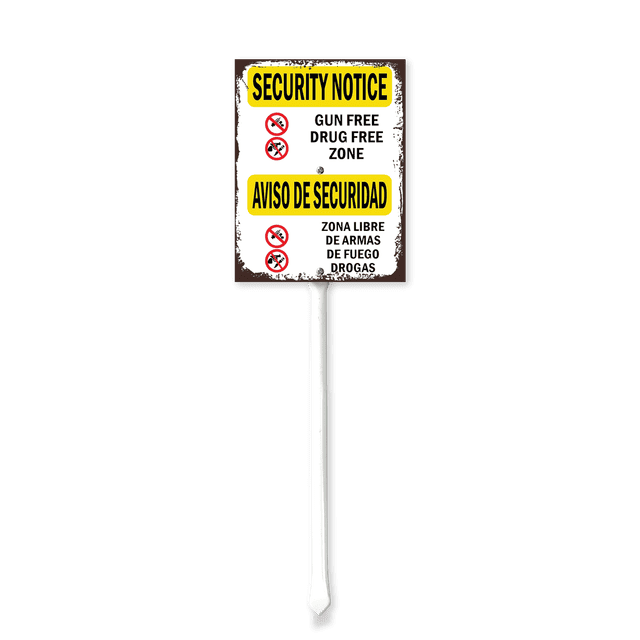 Notice Sign - Gun Free Drug Free Zone Bilingual Yard Sign With Stakes 8 ...