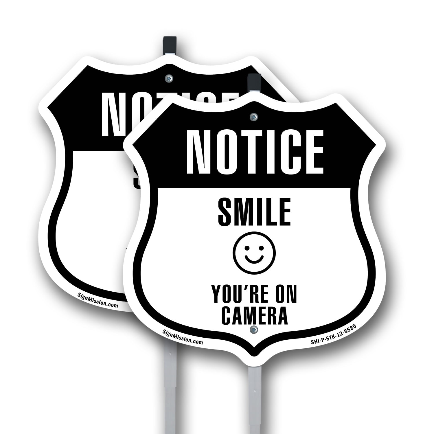 Notice Smile You're on Camera (2 Pack) 12 inch X 12 inch Shield Shaped ...