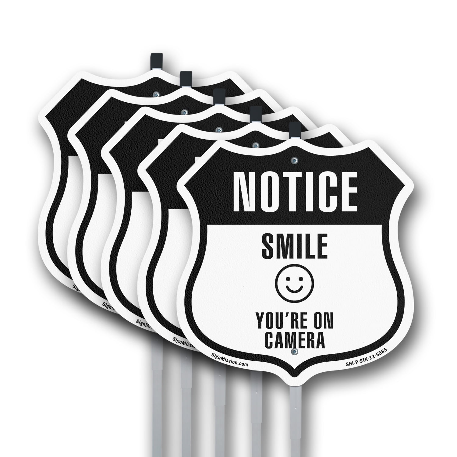 Notice Smile You're on Camera (5 Pack) 12 inch X 12 inch Shield Shaped ...