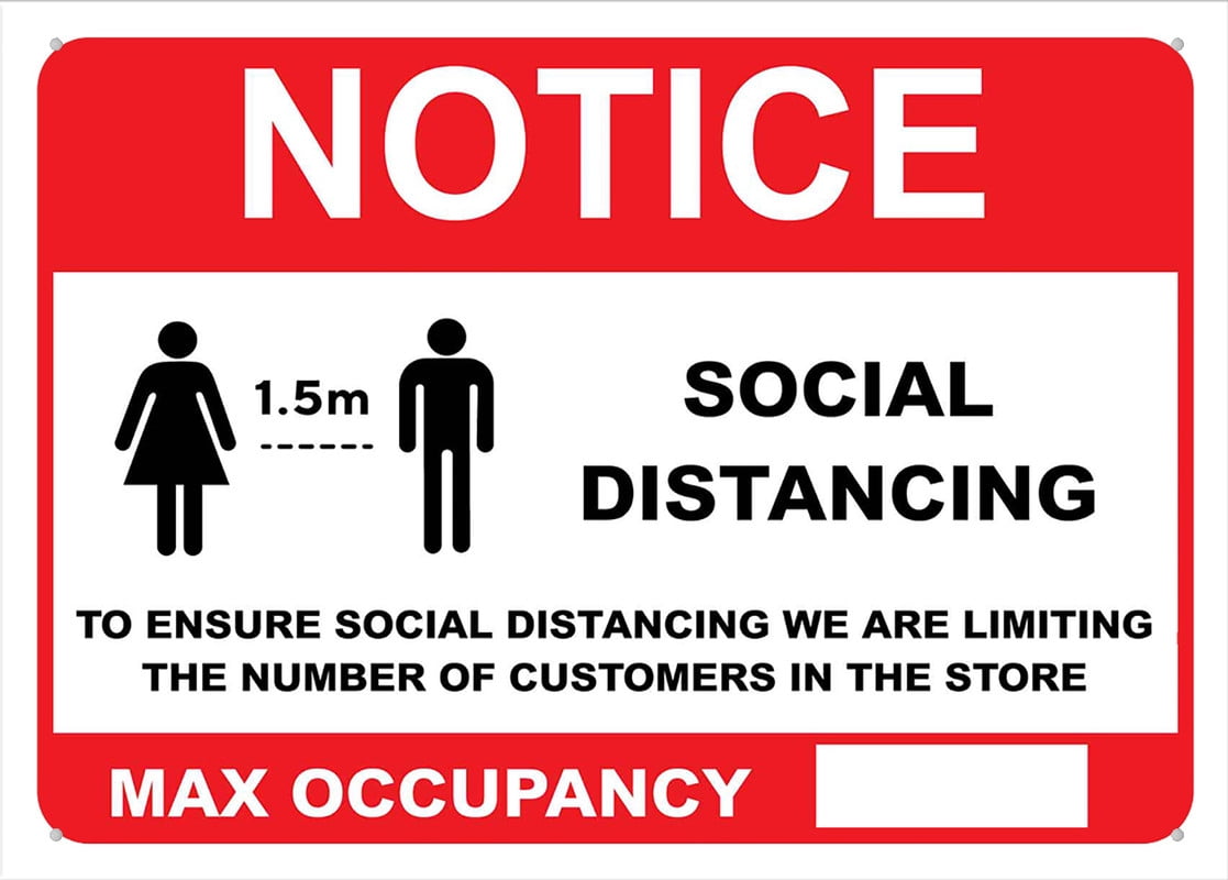 Notice Social Distancing Max Occupancy Red Sign 12X8 Inch Tin Sign ...