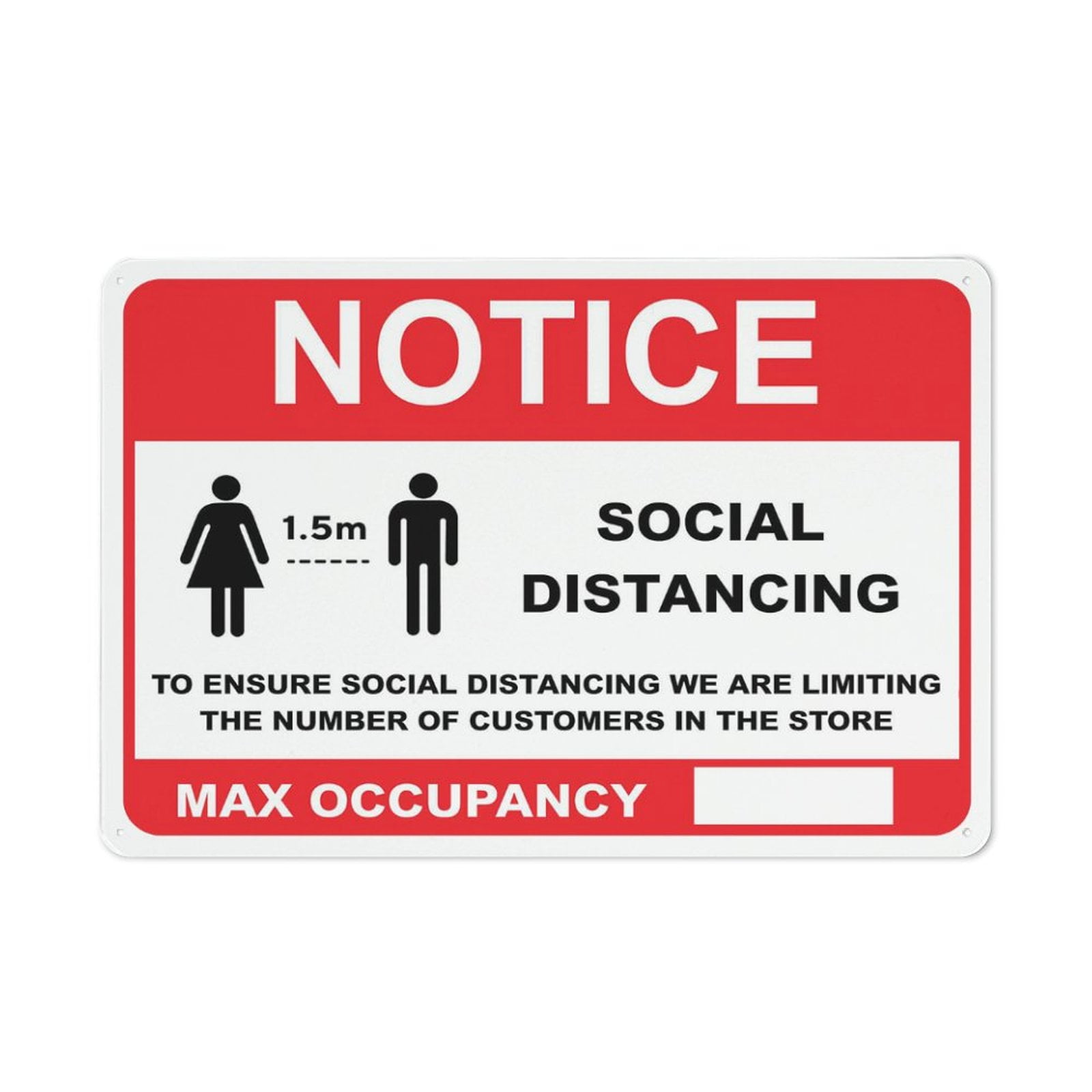 Notice Social Distancing Max Occupancy Red Sign Outdoor Metal Sign - 12 ...