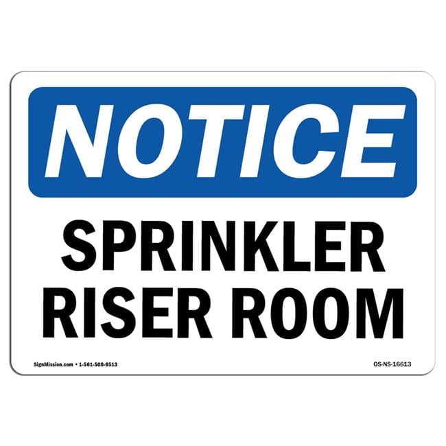Notice Sprinkler Riser Room OSHA Plastic Sign - Walmart.com