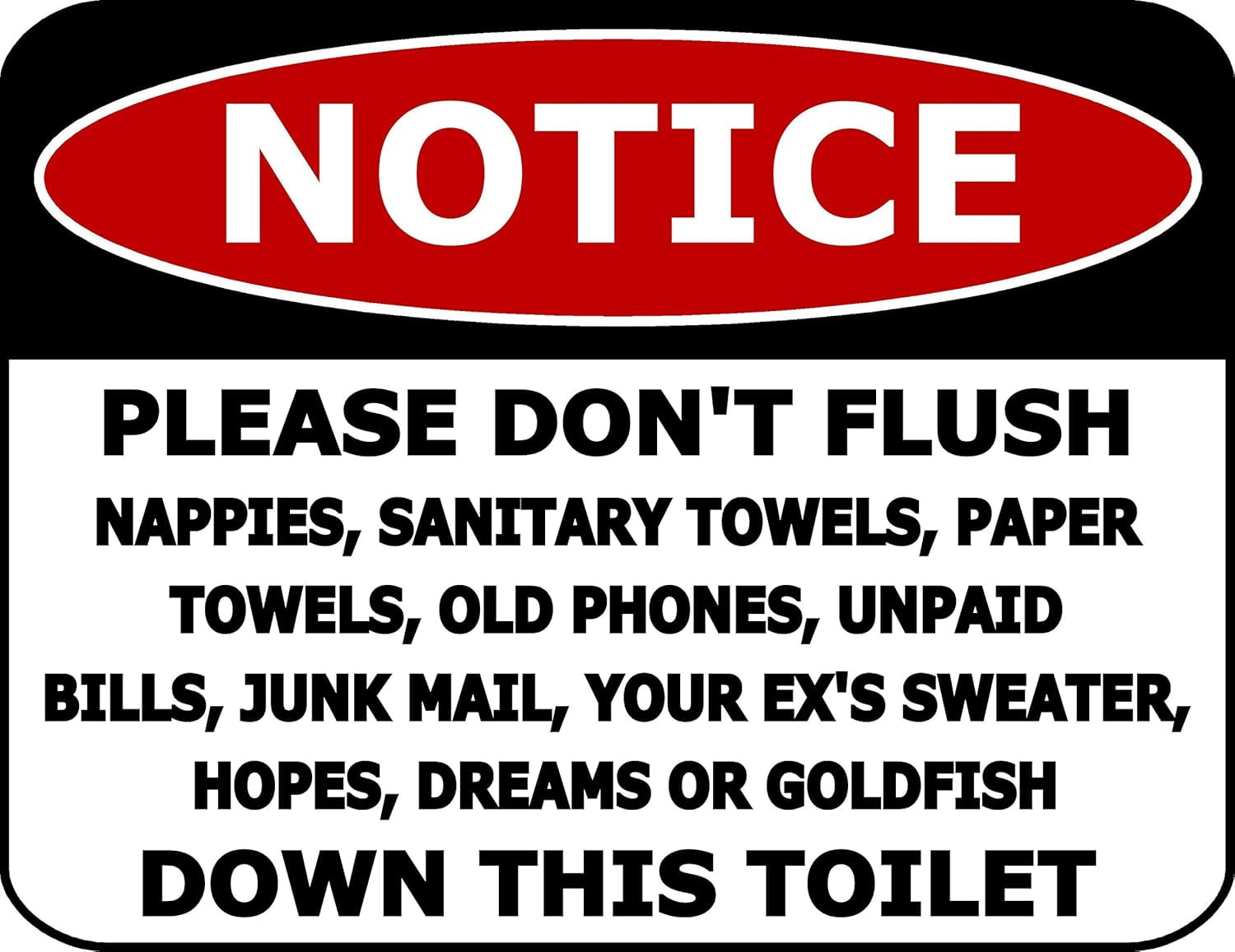 Notice Tin Sign Notice Please Don't Flush Nappies, Sanitary Towels Funny Sign Decoration Home ...