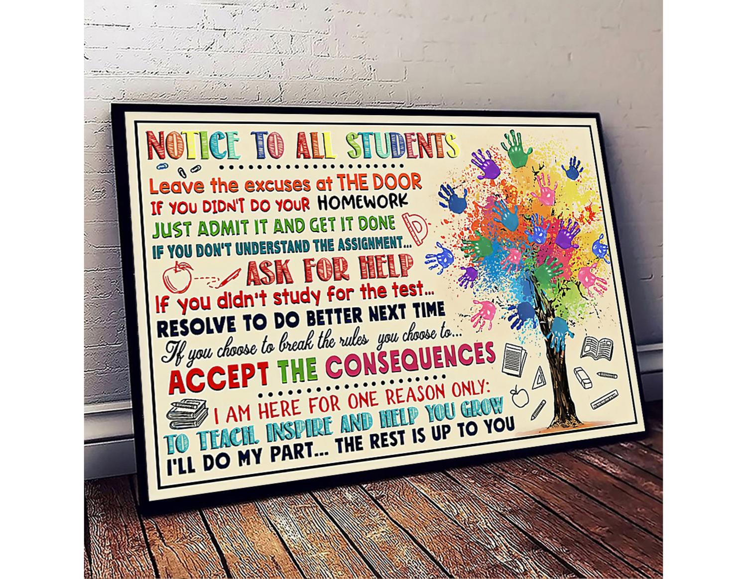 Notice To All Students Teacher Poster Wall Decor Teacher Art Print ...