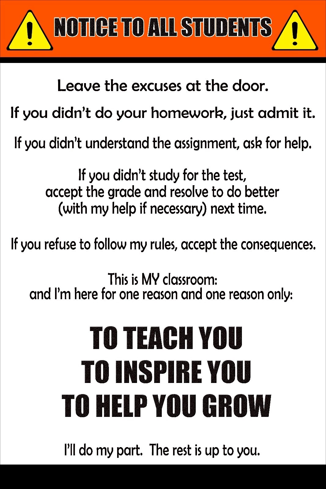 Notice To Students (Big Text) - New School Classroom Student ...