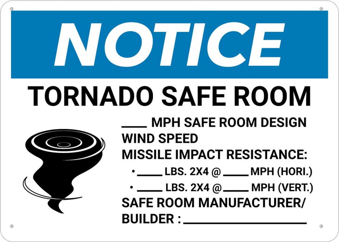 Notice Tornado Safe Room Design Wind Speed Sign Outdoor Metal Sign - 12 ...