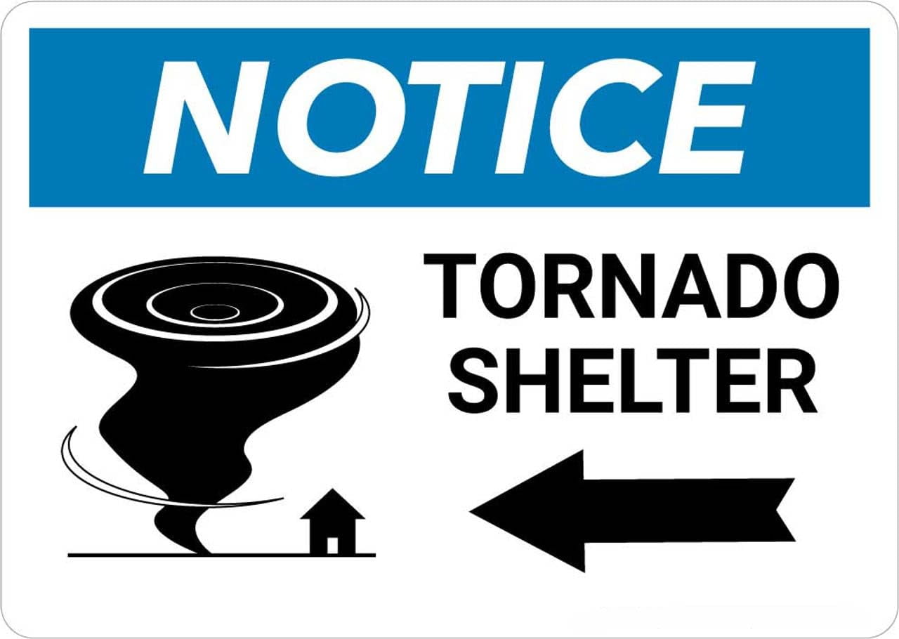 Notice: Tornado Shelter Right Arrow with Icon Landscape Facility Signs ...