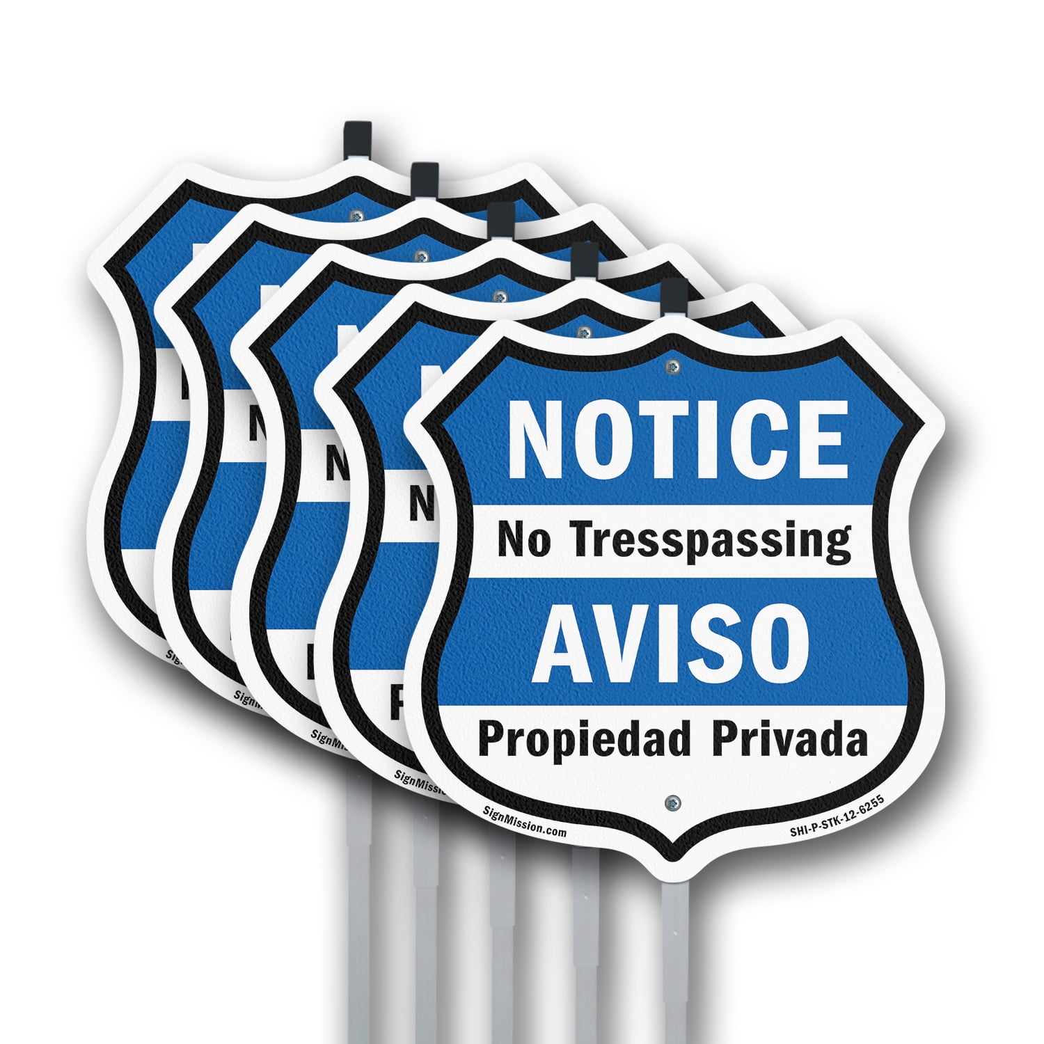 Notice No Trespassing Bilingual English / Spanish (5 Pack) 12 inch X 12 ...