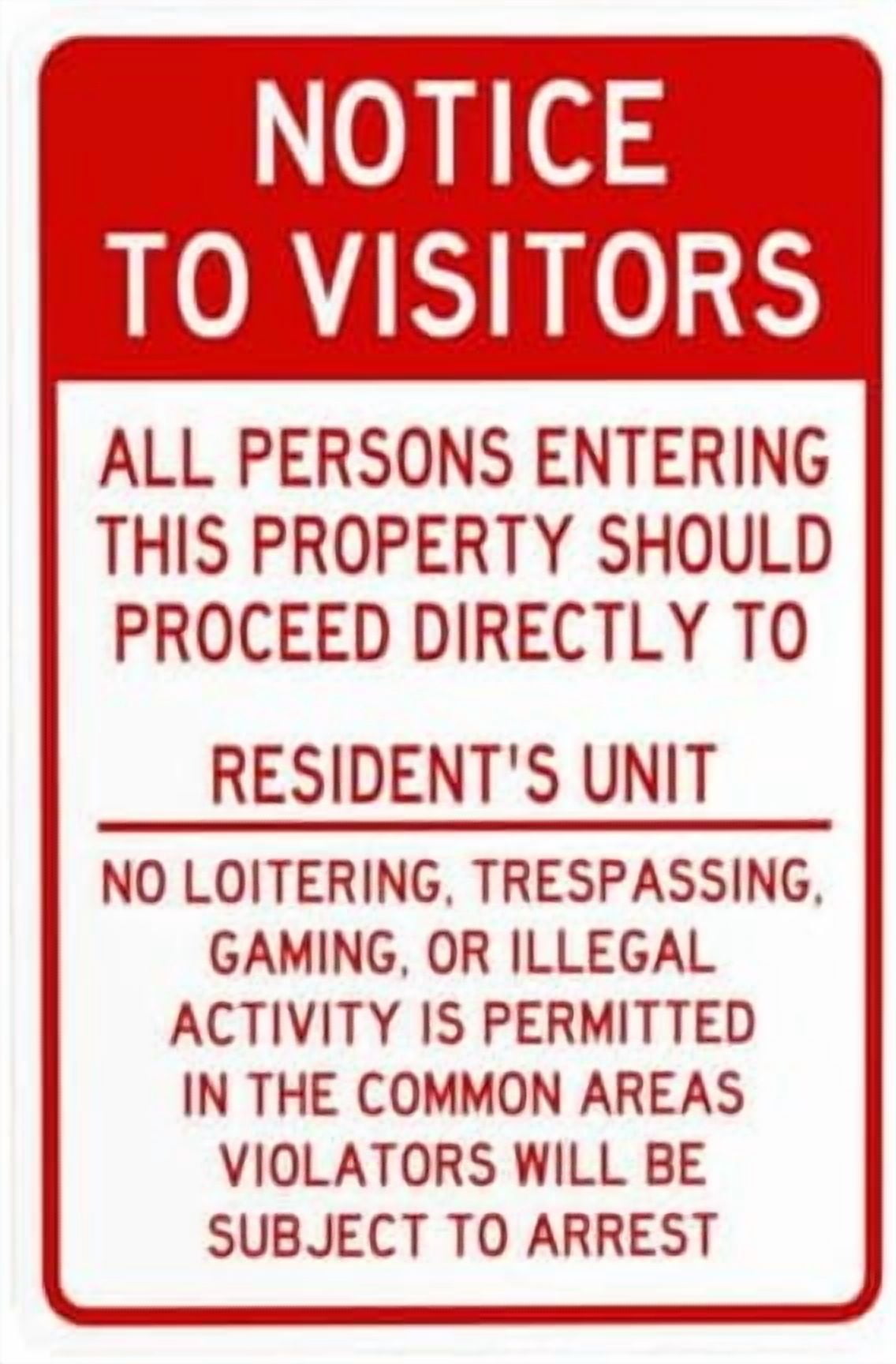 Notice To Visitors Resident's Unit Warning Sign, Private Property ...