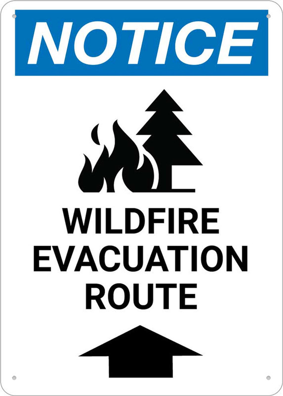 Notice Wildfire Evacuation Route With Up Arrow And Icon Portrait Metal ...
