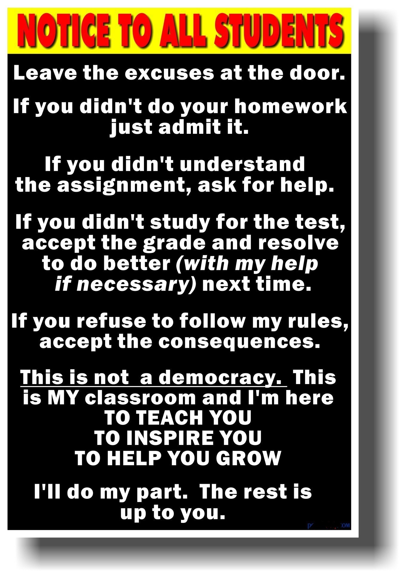Notice to Students (Big Text) - Classroom Motivational Poster - Walmart.com