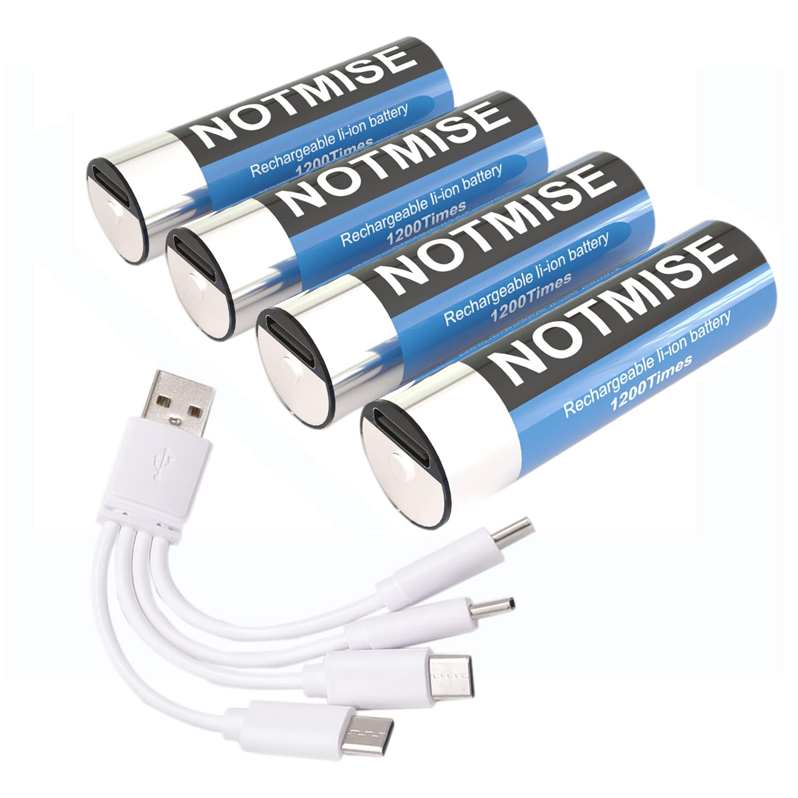 Notmise USB AA Rechargeable Battery Pack â€“ 4X Fast Charging Lithium ...