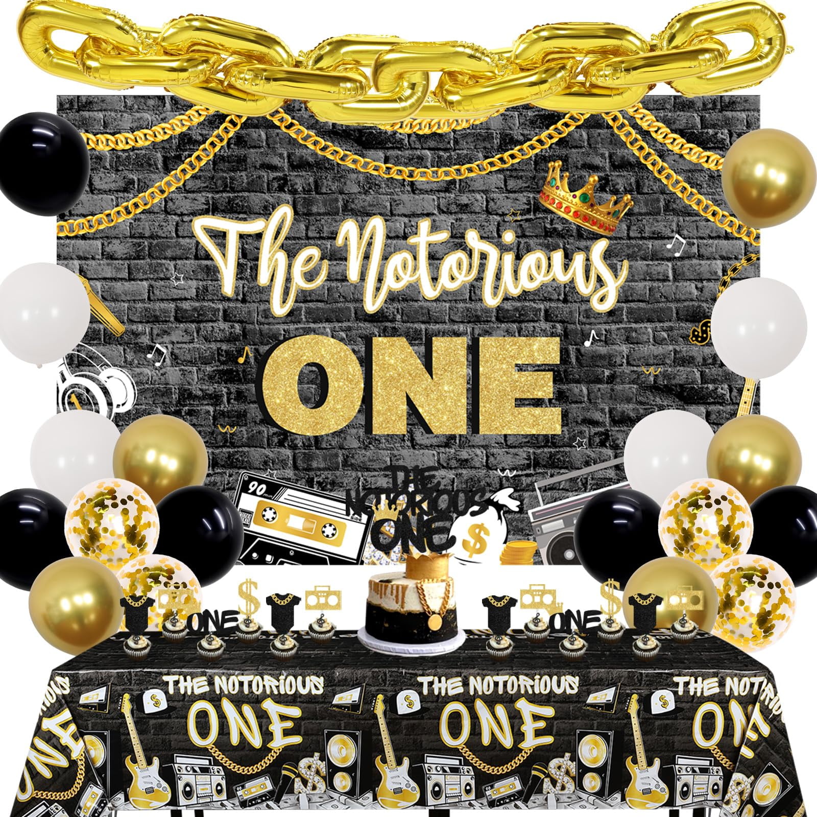The Notorious One Birthday Decorations Boy, Gold MHD1Chain Garland with ...