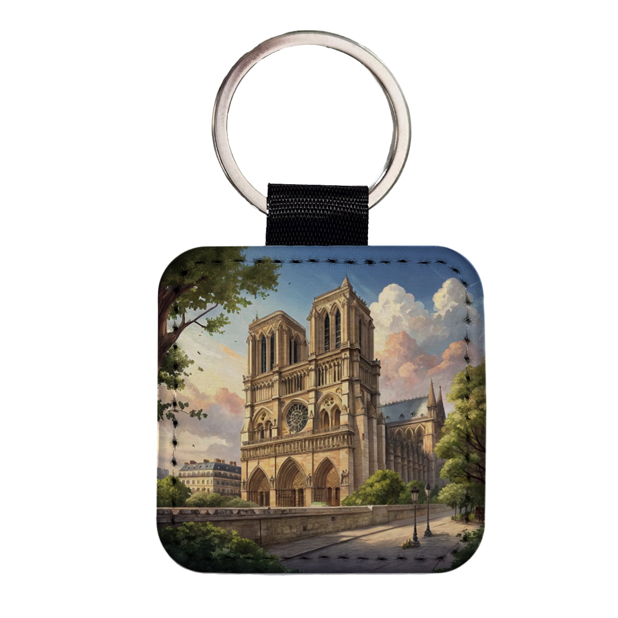 Notre Dame Church Paris France Faux Leather Square Keychain - Walmart.com