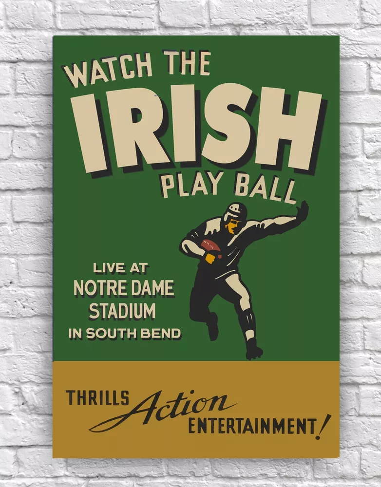 Notre Dame Irish Football Live in South Bend Vintage Style Cardstock ...