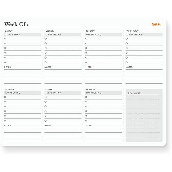 Notsu Weekly Planning Pad | Undated 50 8.5-inch by 11-inch Pages ...