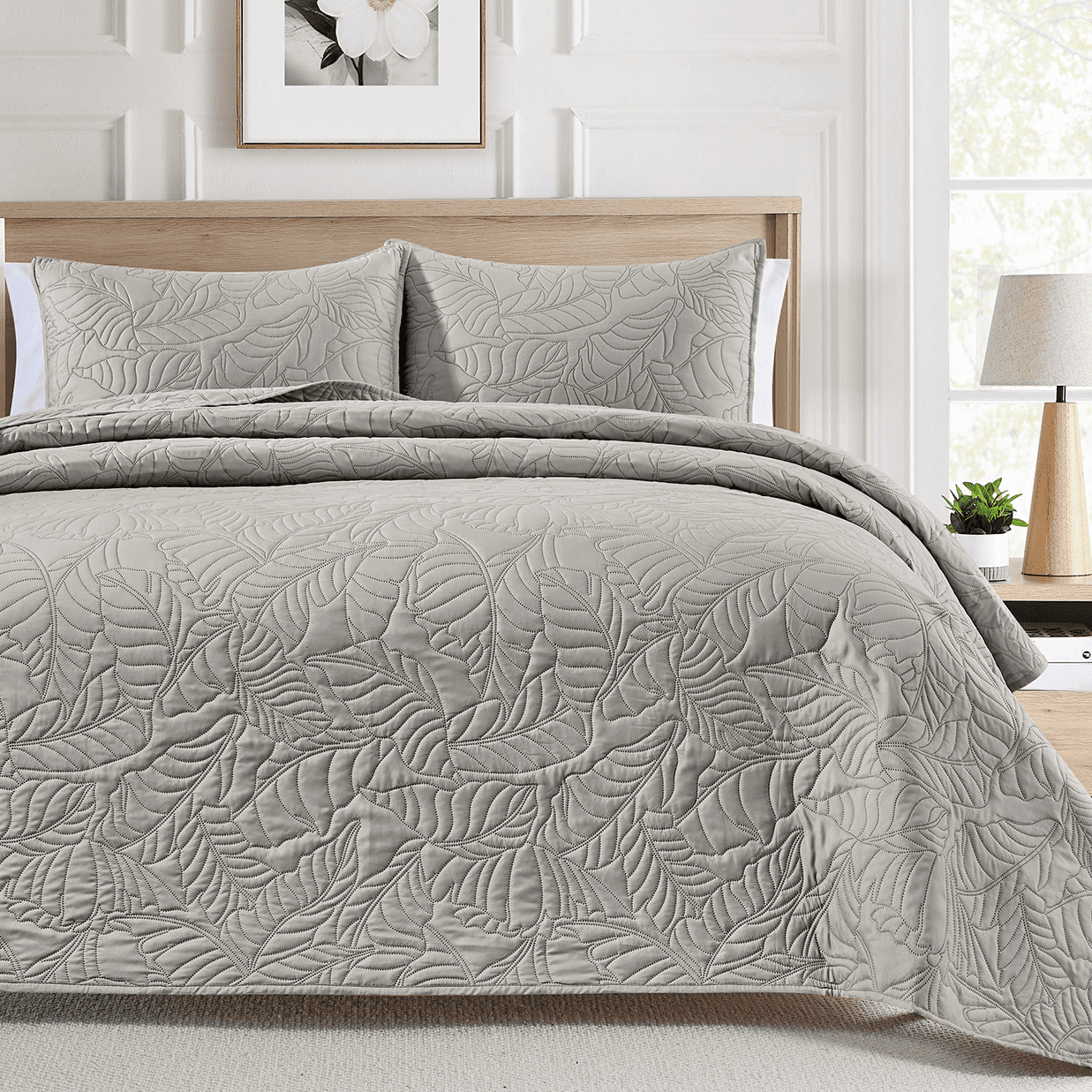 Bourina Ultrasonic Quilt Set 3-Piece,Pre-Washed Microfiber Ultra Soft ...