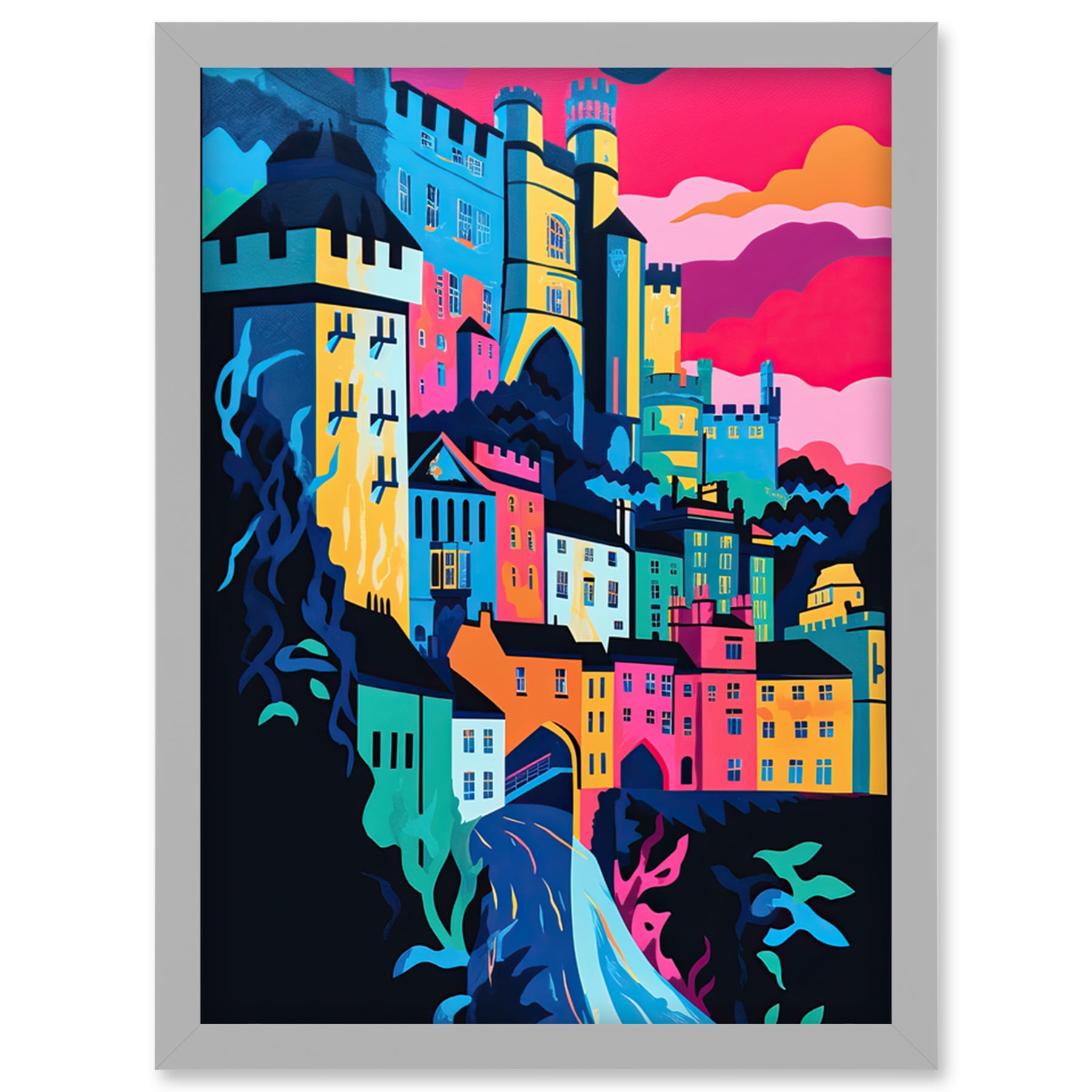 Nottingham City Vibrant Abstract Pop Art Cityscape Artwork Framed Wall ...