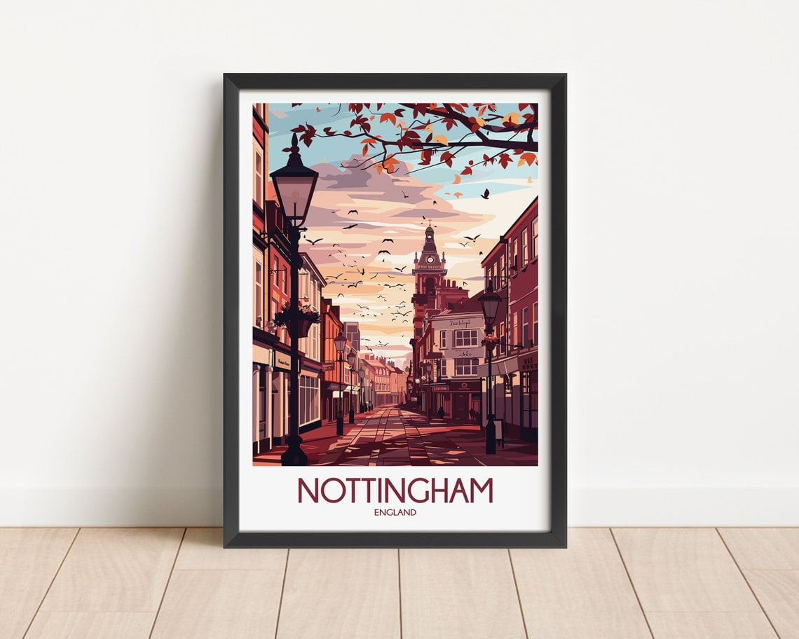 Nottingham England Poster Vintage Style Scenic Wall Art, Unframed ...