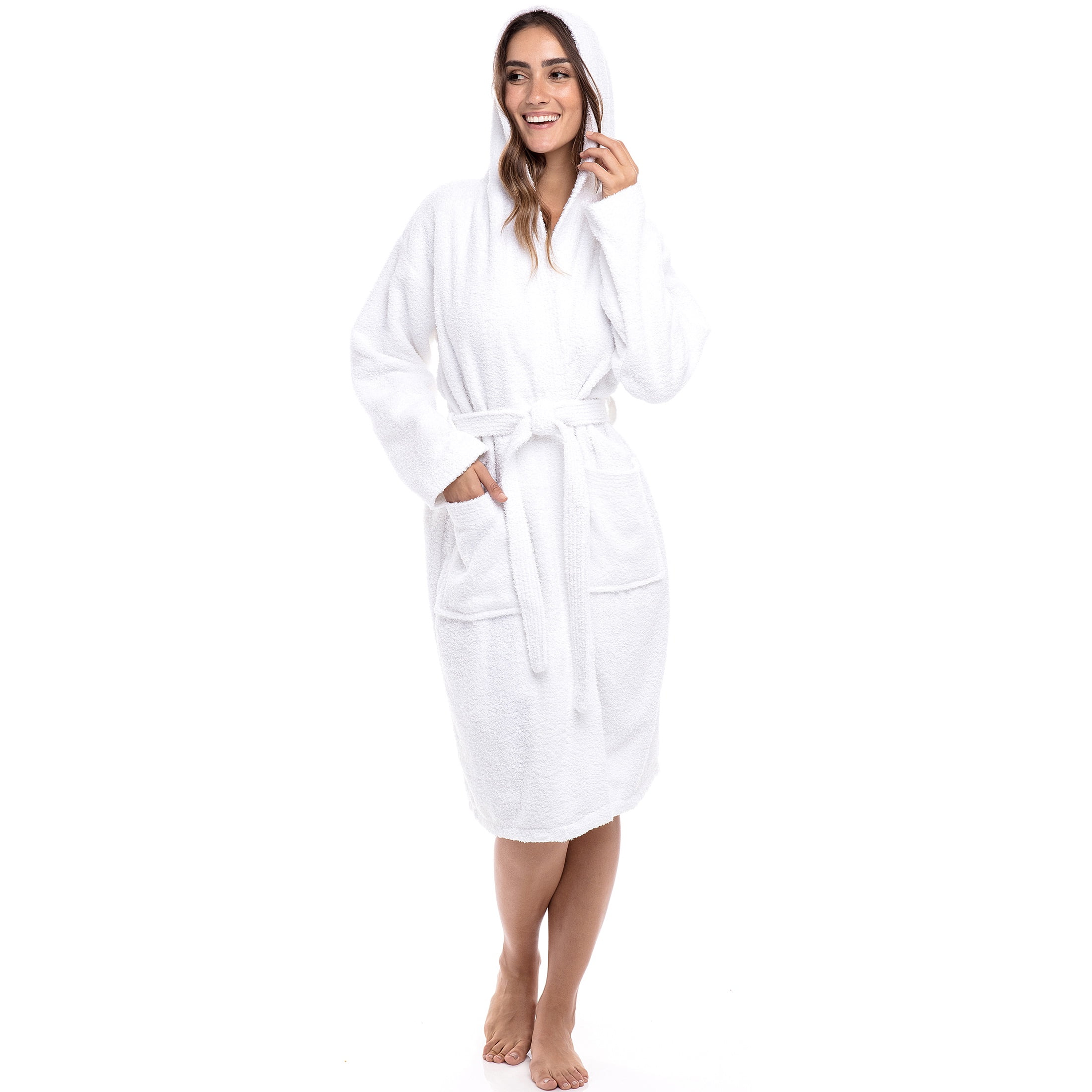 Notus Hooded Bathrobe for Women Soft Spa Nightgowns 100% Cotton Terry ...