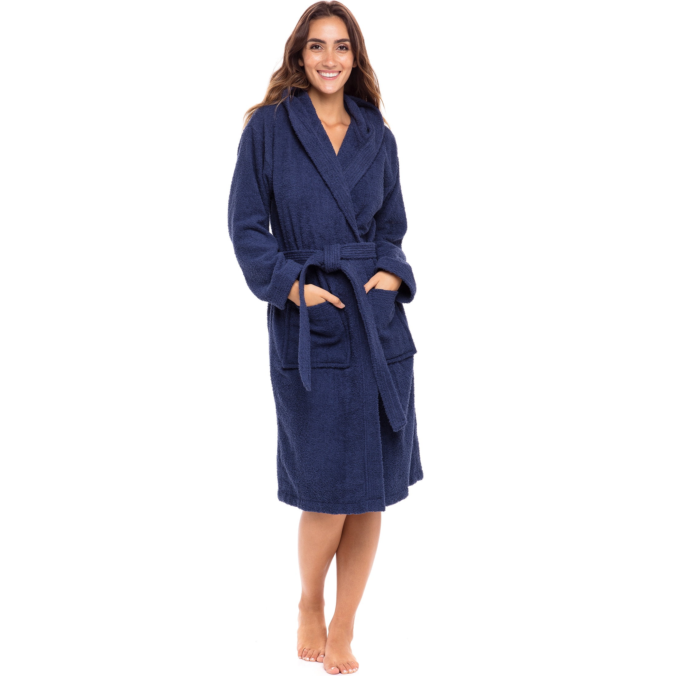 Notus Hooded Bathrobe for Women Soft Spa Nightgowns 100% Cotton Terry robes for men - Towel ...