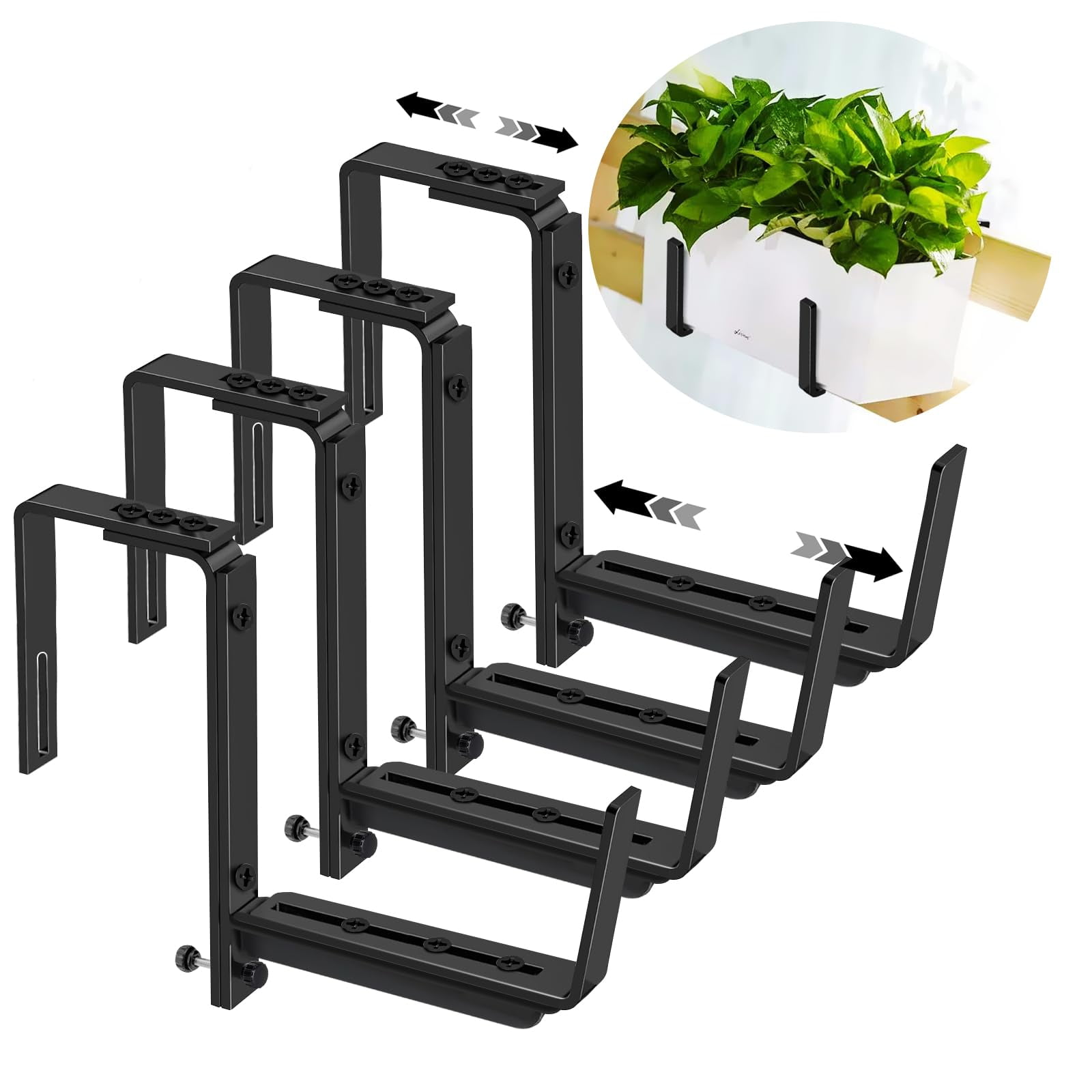 NouraVita Window Box Brackets, Adjustable Hanging Railing Planter Box ...