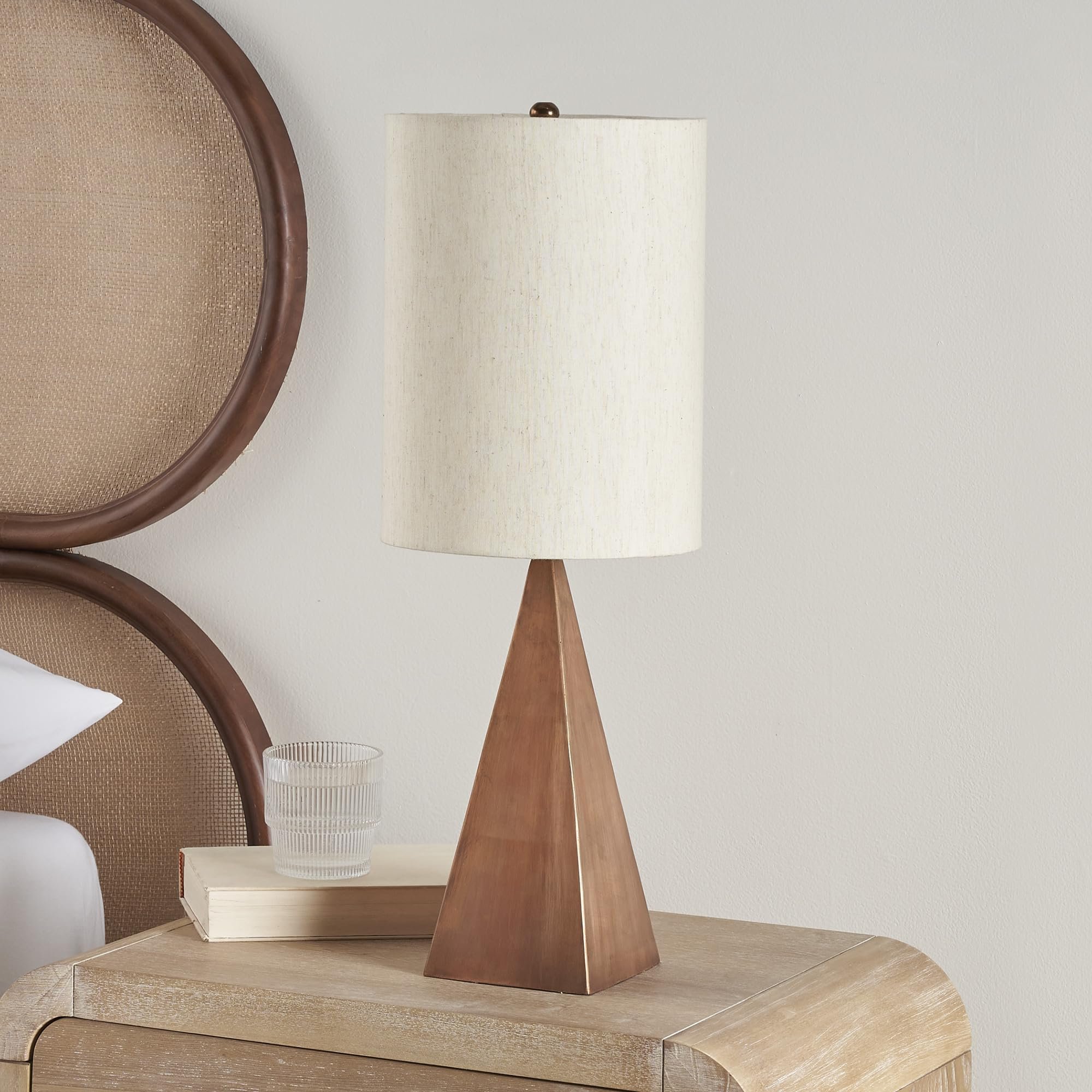 Nourison 21" Copper Finish Wood Triangle Table Lamp for Bedroom, Living ...