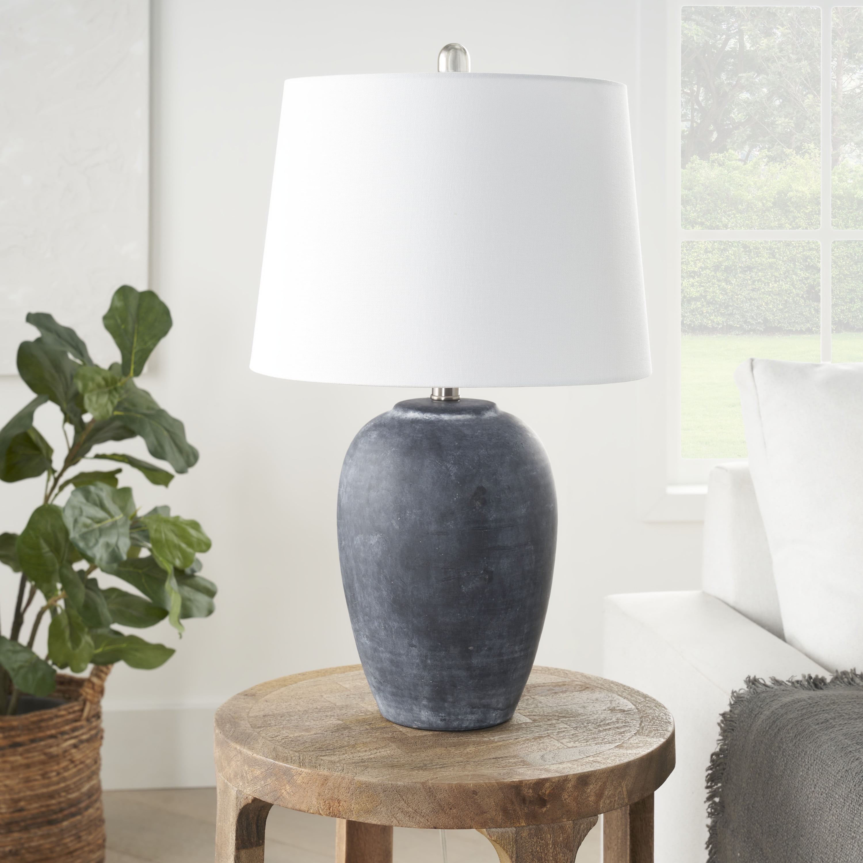"Nourison 23"" Black Distressed Ceramic Modern Table Lamp, Beautiful ...