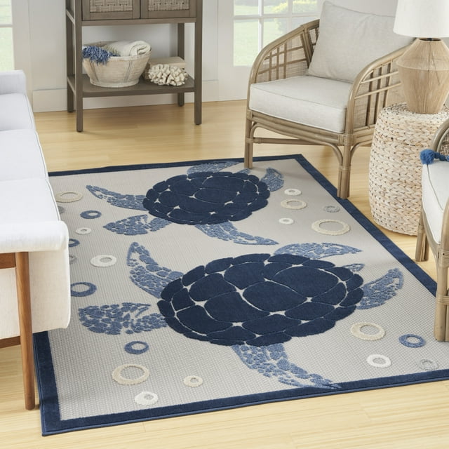 Nourison Aloha Coastal, Nautical & Beach Navy Blue 5'3" x 7'5" Area Rug ...