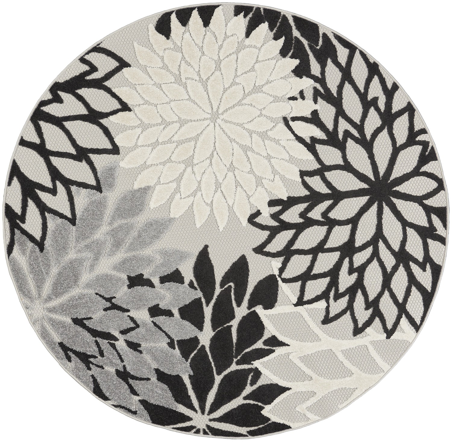 Nourison Aloha Indoor/Outdoor Black White 4' x ROUND Area Rug, (4x ...
